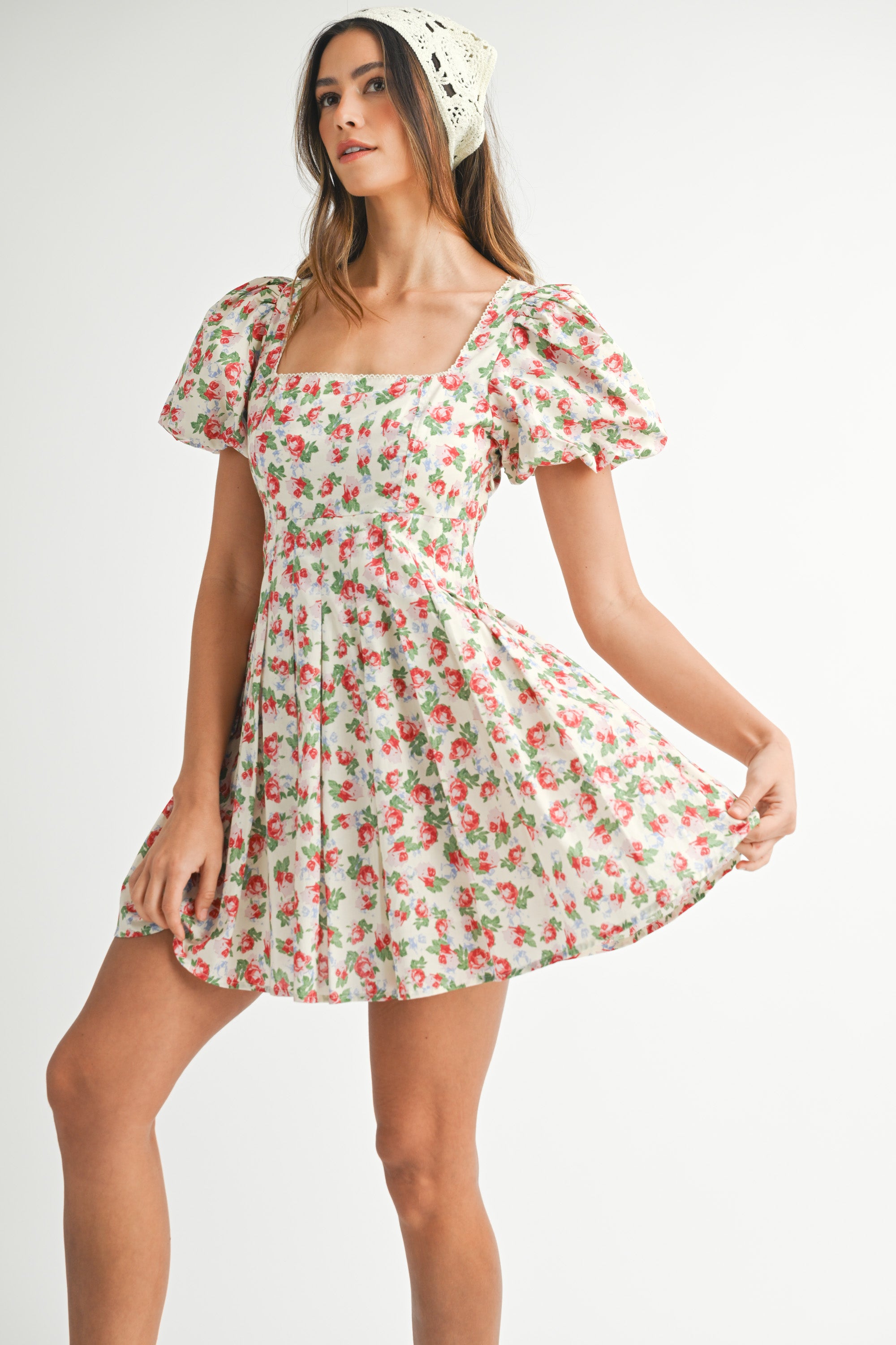 ANTONELLA SQUARE NECK LINE FLORAL MINI DRESS – Mable Clothing