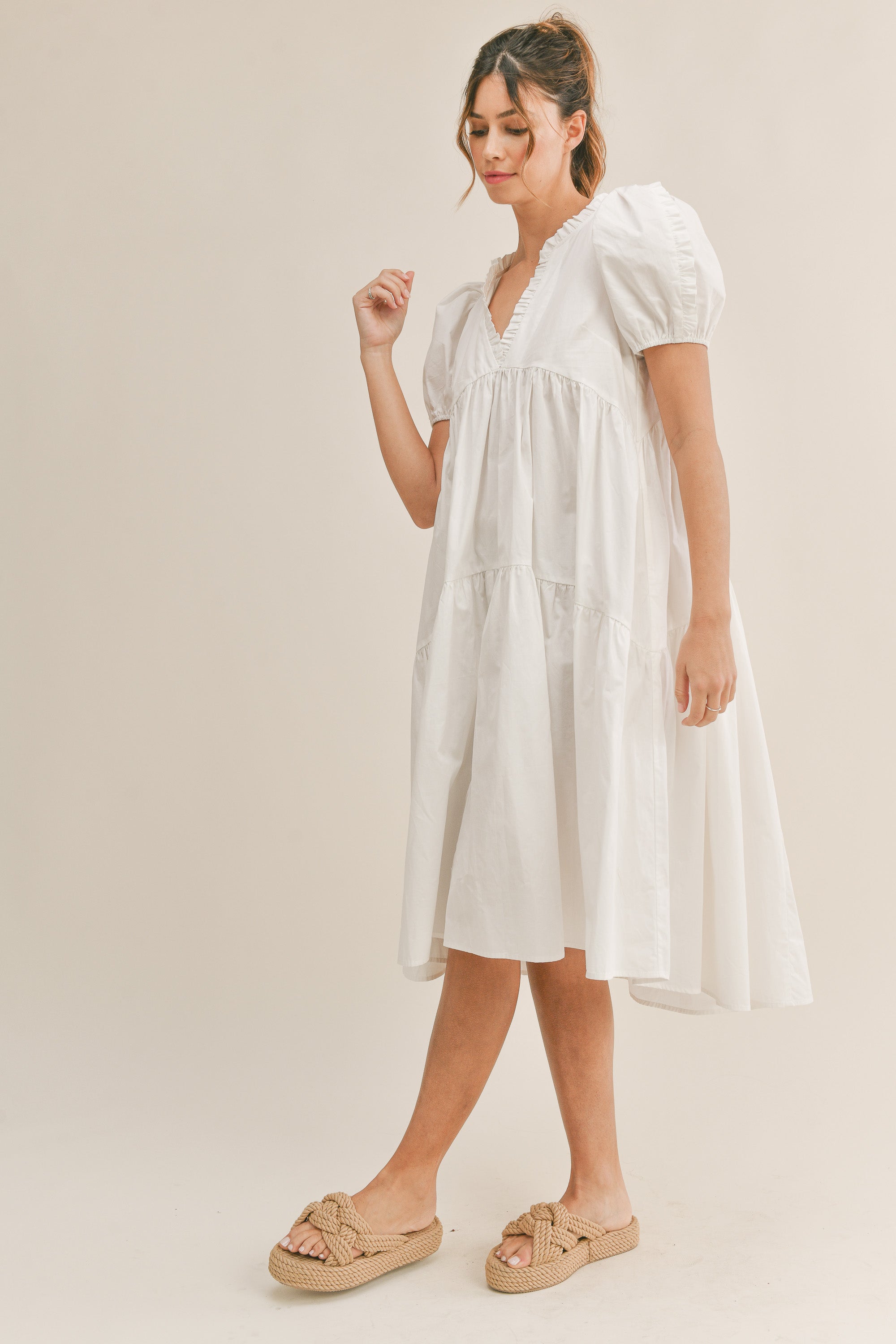 MACKENZIE PUFF SLEEVE SHIRRING DRESS – Mable Clothing