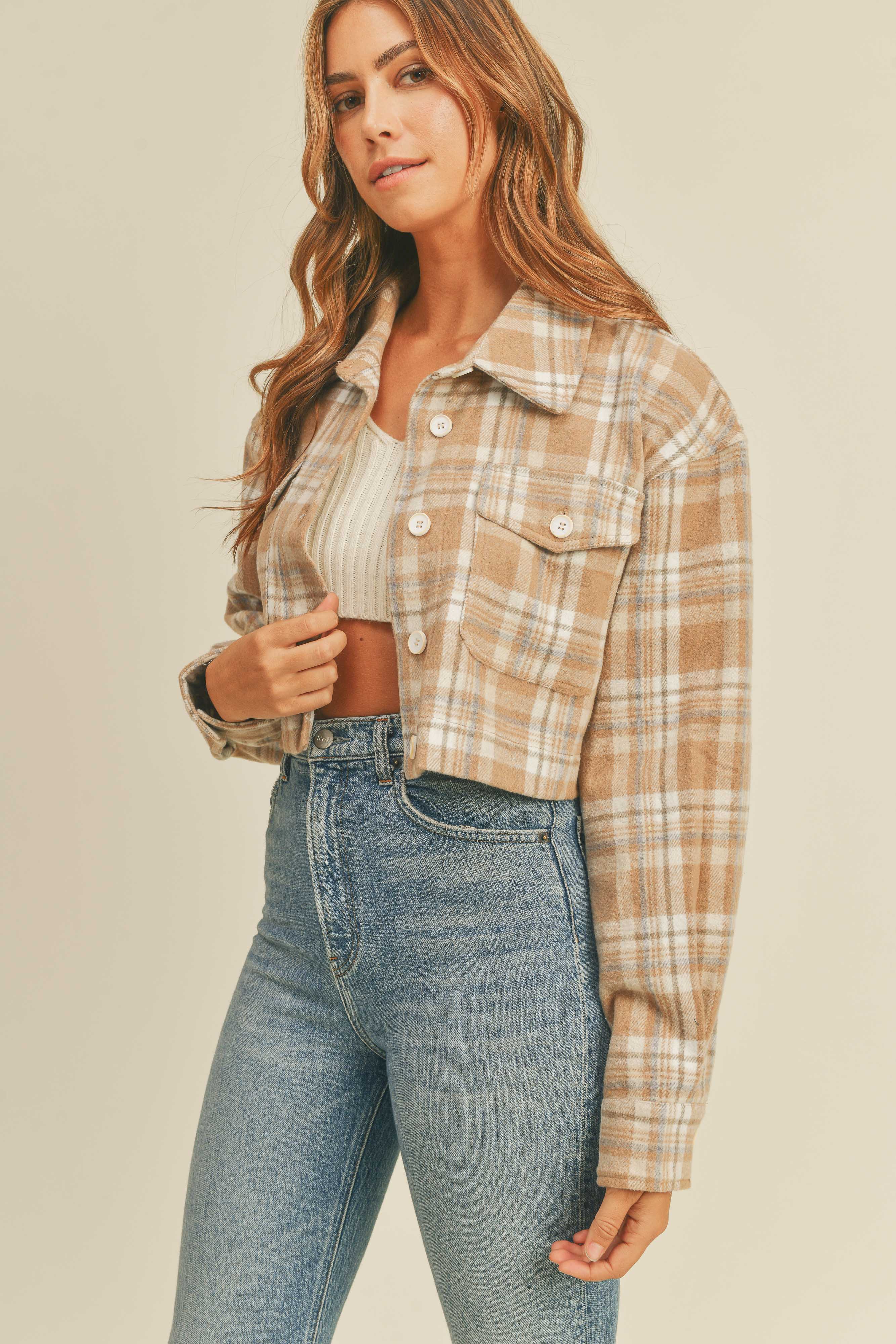 NALANI FLANNEL CROP SHACKET – Mable Clothing