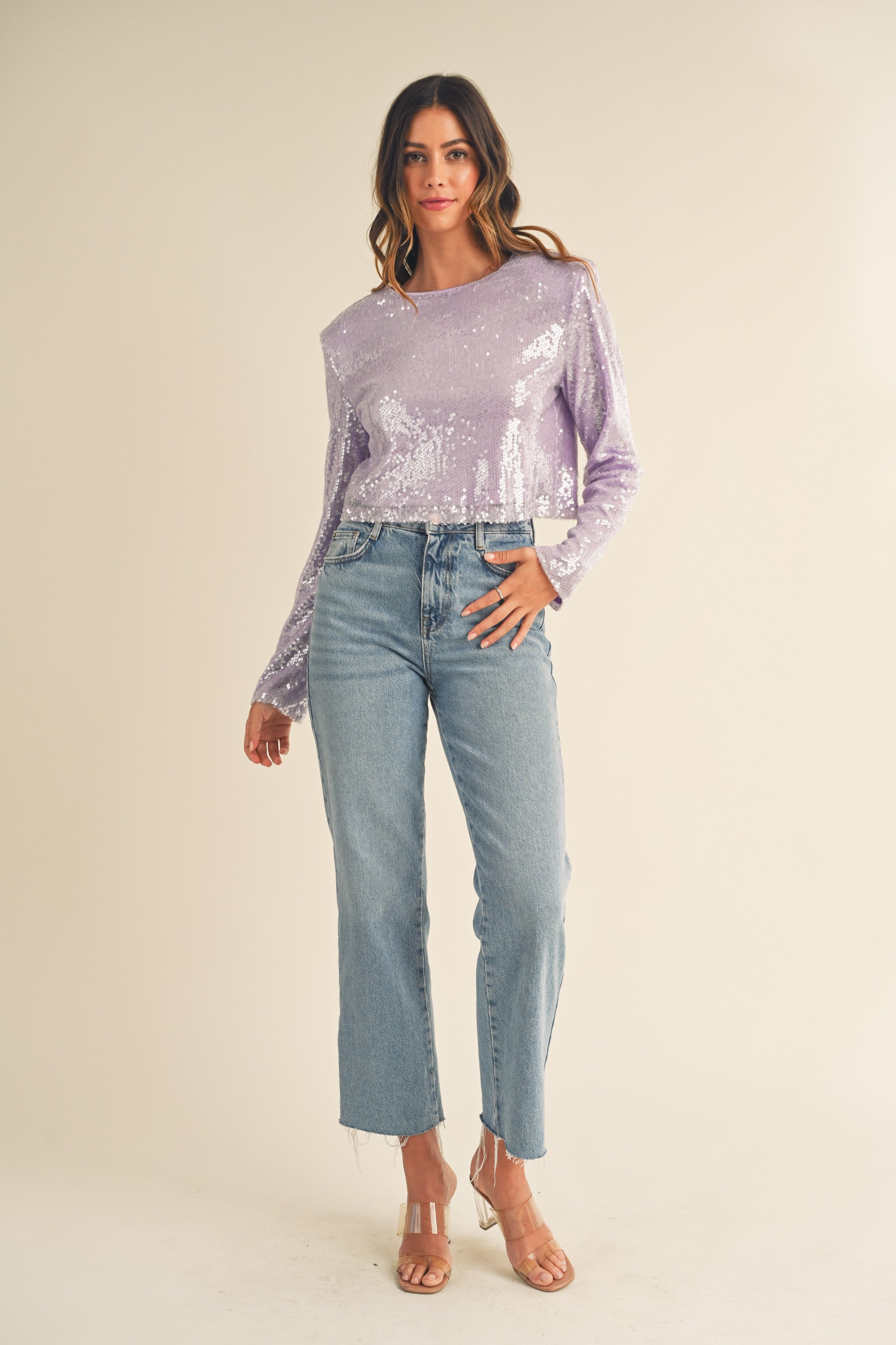 FENNA SHOULDER PADED SEQUIN CROP TOP – Mable Clothing